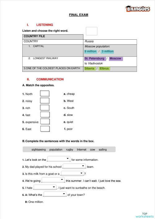 Final exam - Young 3 (GTT2-3). Interactive worksheet | TopWorksheets