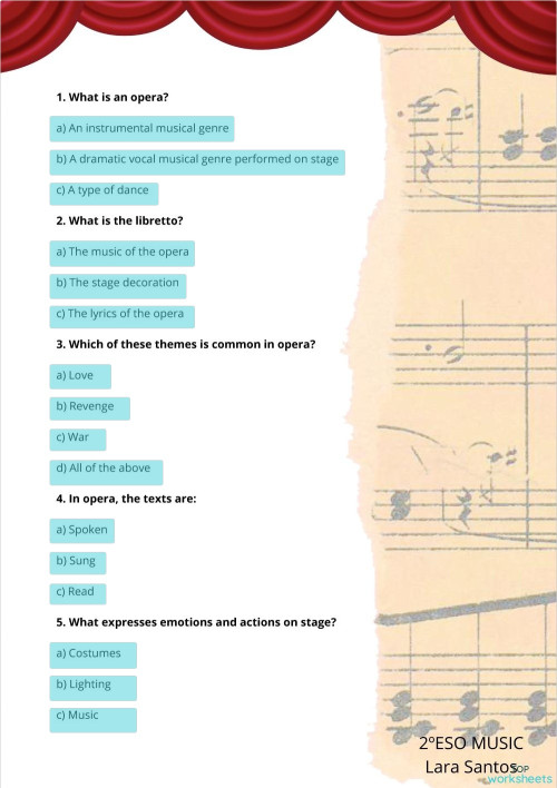 Music: interactive worksheets and online exercises | TopWorksheets