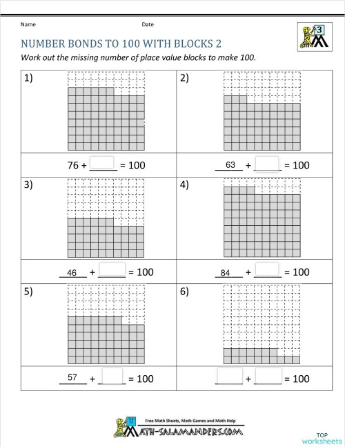 Number bond to 100. Interactive worksheet | TopWorksheets