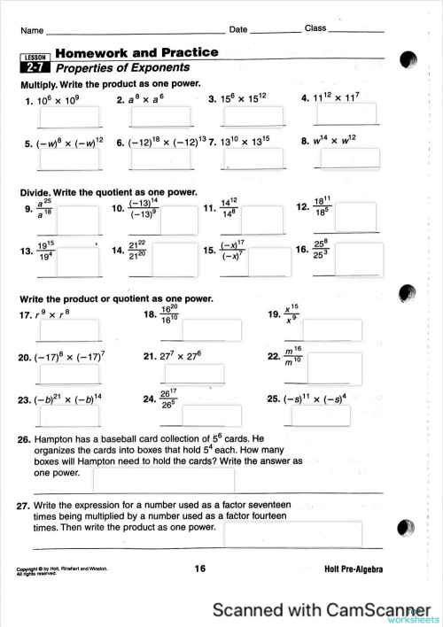Lesson2.7 Properties of Exponents (8th). Interactive worksheet ...