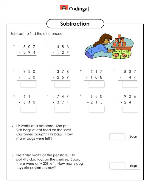 M_G02M06L28_WA02_Subtraction with Regrouping involved.. Interactive worksheet | TopWorksheets