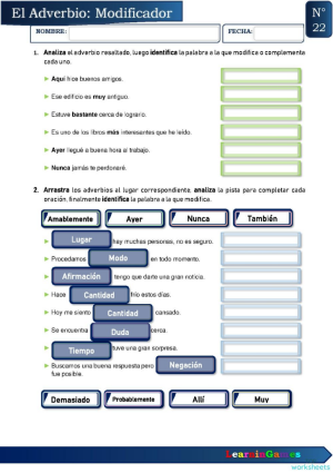 El Adverbio: Modificador. Ficha interactiva | TopWorksheets