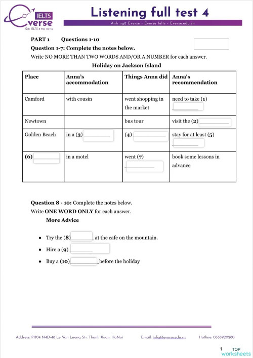 SS - Full Mock test Listening 4. Interactive worksheet | TopWorksheets