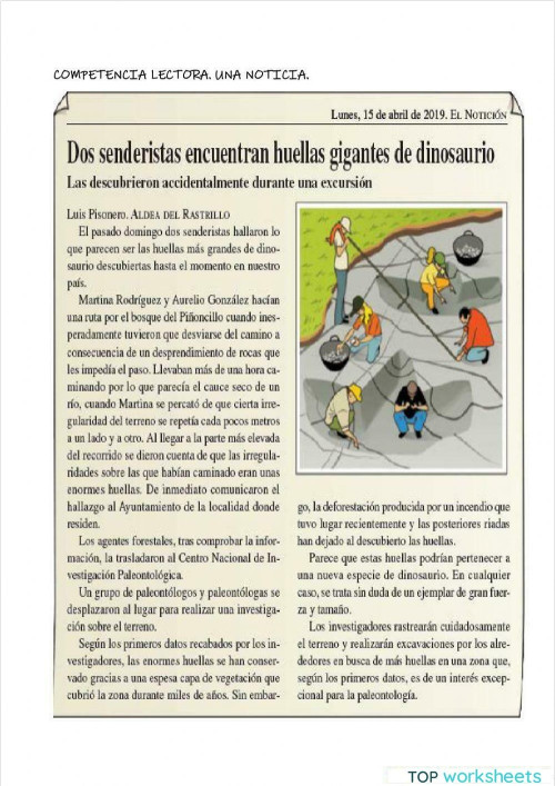 Lectura de una noticia. Ficha interactiva | TopWorksheets