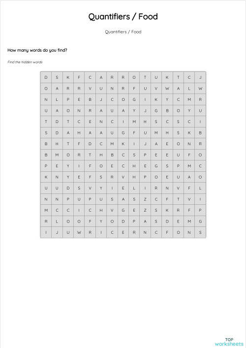 Quantifiers / Food. Interactive worksheet | TopWorksheets