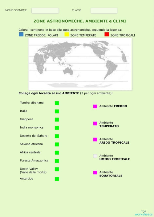verifica ambienti e climi. Scheda interattiva | TopWorksheets