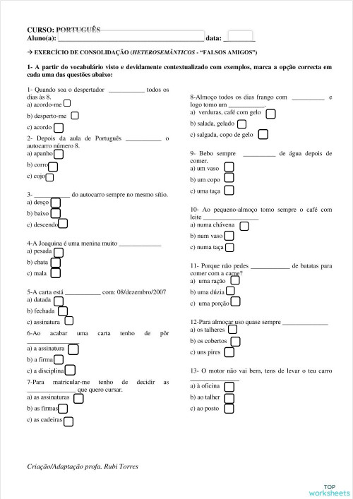 Falsos amigos Revisão (Copiado). Ficha interativa | TopWorksheets