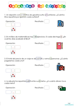 PROBLEMAS DE REPARTO. Ficha interactiva | TopWorksheets