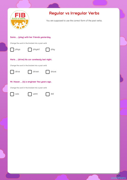 Regular vs Irregular Verbs. Interactive worksheet | TopWorksheets