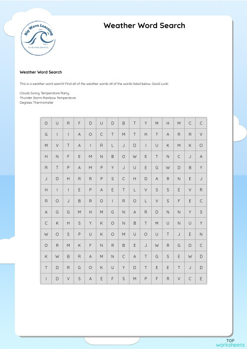Weather Word Search. Interactive worksheet | TopWorksheets