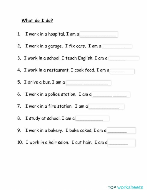 What do I do? What's my job?. Interactive worksheet | TopWorksheets