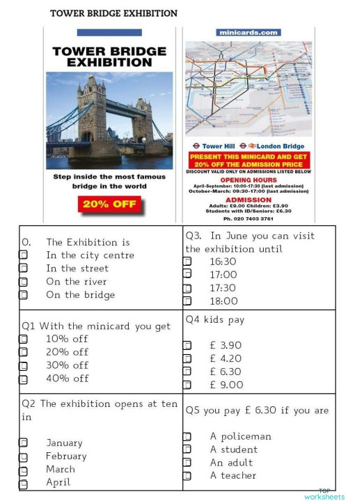 TOWER BRIDGE EXHIBITION. Interactive worksheet | TopWorksheets