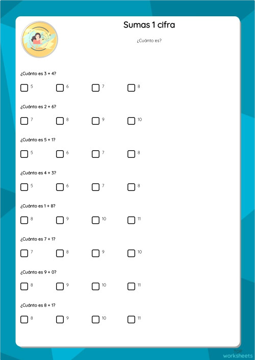 Sumas 1 cifra. Ficha interactiva | TopWorksheets