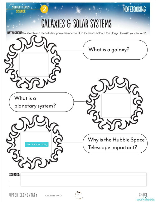 Space: Lesson 2 Galaxies & Solar Systems. Interactive worksheet ...