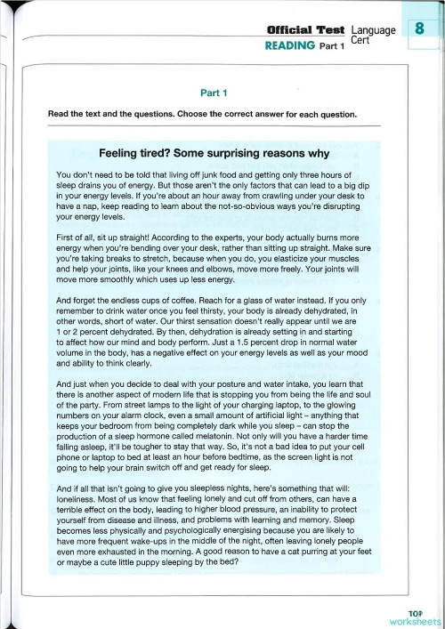 Language Cert B2 reading Test. Interactive worksheet | TopWorksheets