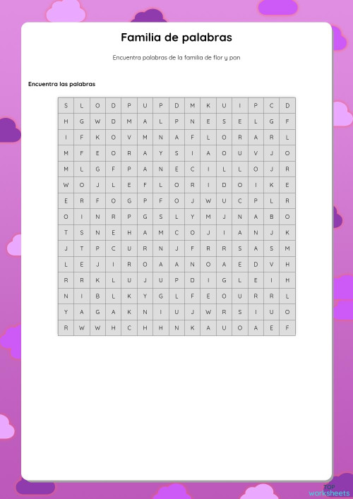 Familia de palabras. Ficha interactiva | TopWorksheets