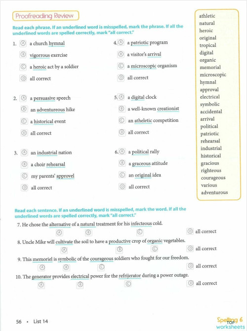 List 16: Proofreading Pg 64. Interactive worksheet | TopWorksheets