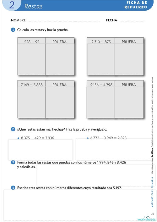Restas con reagrupación. Ficha interactiva | TopWorksheets
