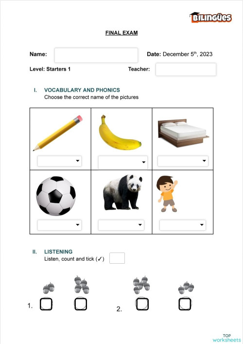 STARTERS 1 -FINAL EXAM_ UNIT 1 AND 2. Interactive worksheet | TopWorksheets