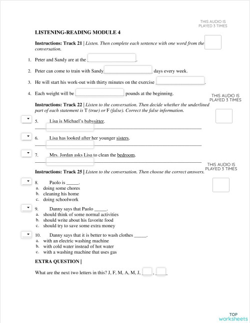 LVL 2 | Module 4 - Listening. Ficha interactiva | TopWorksheets