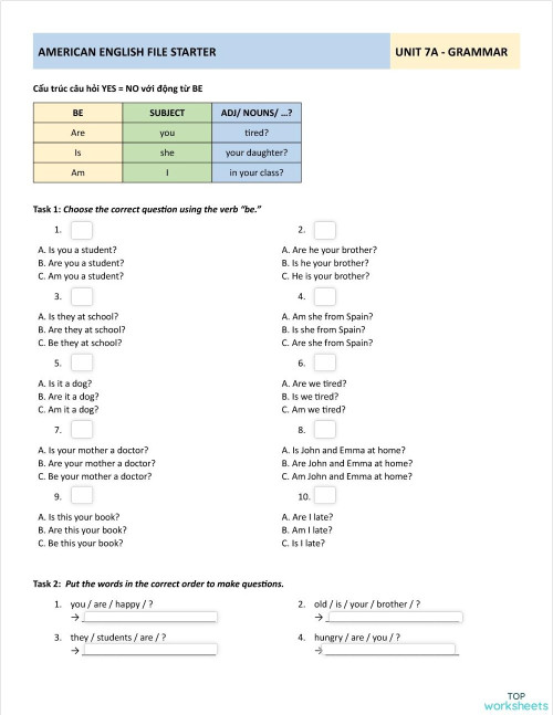 AEF Starter - 7A - Gram 1. Interactive worksheet | TopWorksheets