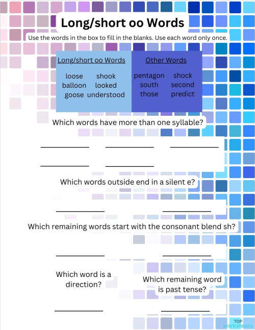 Long/short oo Words. Interactive worksheet | TopWorksheets