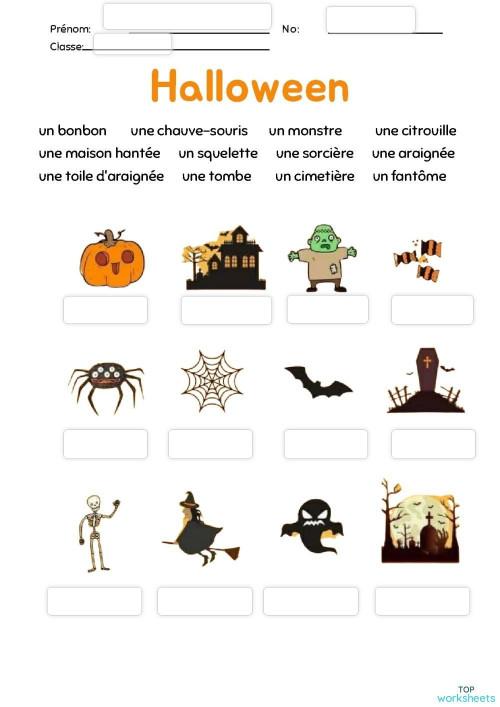 Vocabulaire Halloween. Fiche interactive | TopWorksheets