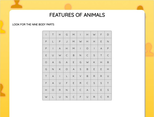 FEATURES OF ANIMALS. Interactive worksheet | TopWorksheets