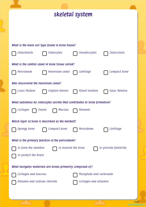 skeletal system. Interactive worksheet | TopWorksheets