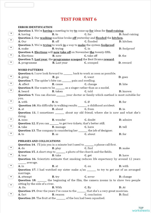 [ADVANCED ENGLISH] TEST FOR UNIT 6 - B2. Interactive worksheet ...
