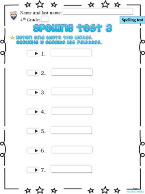 4th G. Spelling test 3. Interactive worksheet | TopWorksheets