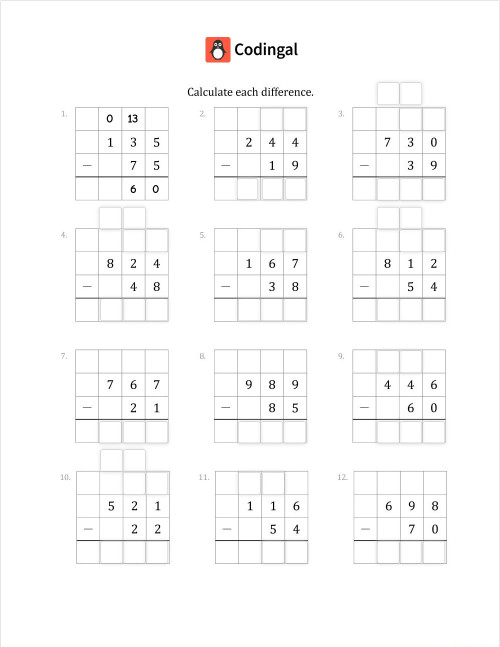 M_G02M06L30_WA01_Subtraction using Regrouping.. Interactive worksheet | TopWorksheets