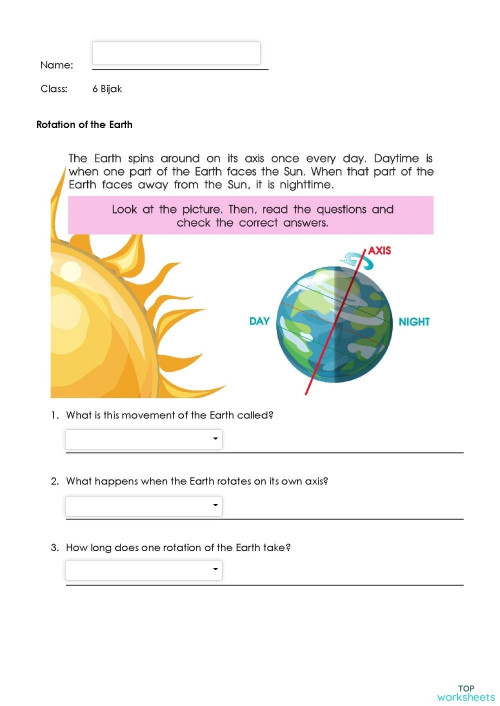 Week 10: Rotation of the Earth. Interactive worksheet | TopWorksheets