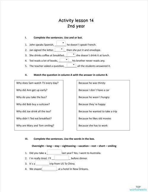 Review lesson 14. Ficha interactiva | TopWorksheets