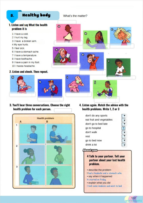 III Tem 7.6 Healthy body. Interactive worksheet | TopWorksheets