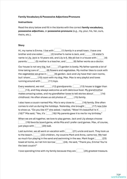 Possessives and family practice (modified). Interactive worksheet ...