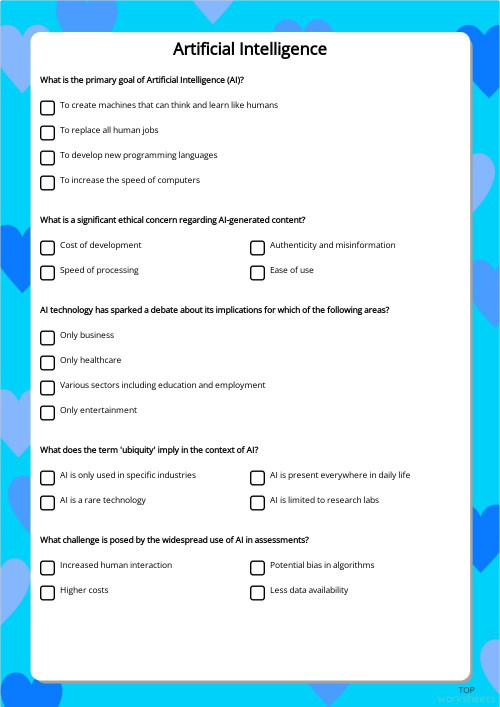 Artificial Intelligence. Interactive worksheet | TopWorksheets