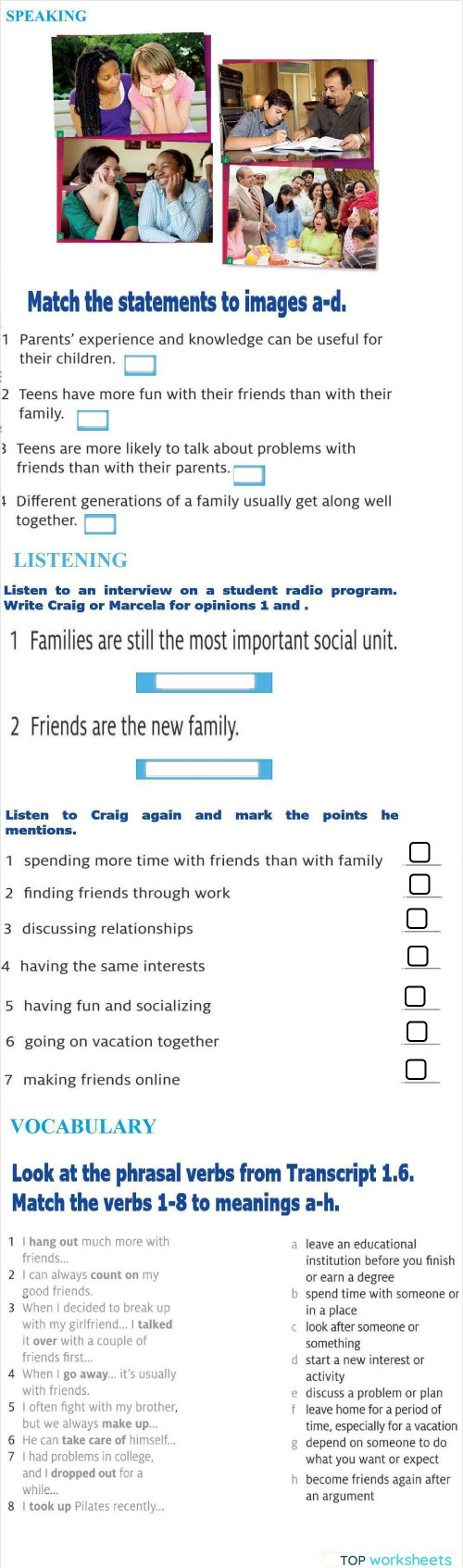 1.3 Friends:the new family? INT09. Interactive worksheet | TopWorksheets