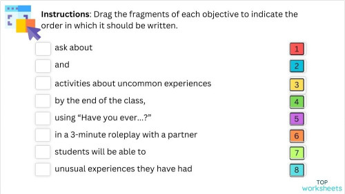 SMART objectives: Order phrases. Interactive worksheet | TopWorksheets