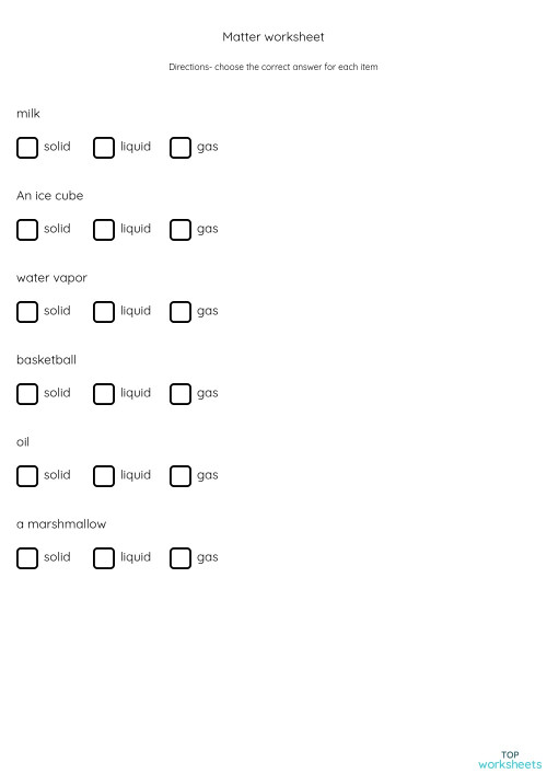 Matter worksheet. Interactive worksheet | TopWorksheets