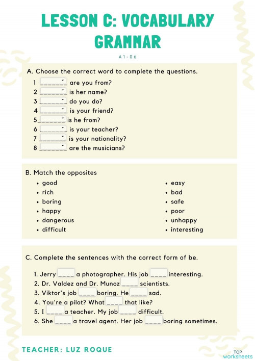 A1-06 - ENGLISH. Interactive worksheet | TopWorksheets