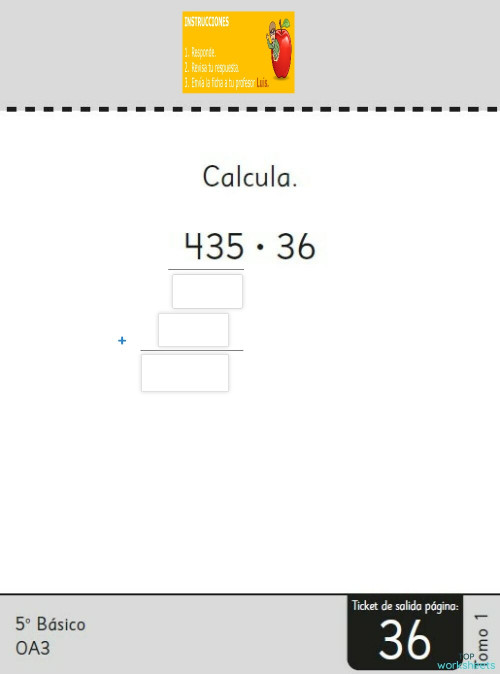 Ticket de salida: matemática 5b-36. Ficha interactiva | TopWorksheets