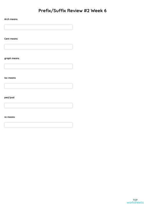 Prefix/Suffix Review #2 Week 6. Interactive worksheet | TopWorksheets