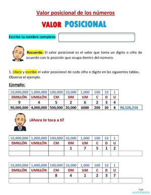 Valor posicional de los números. Ficha interactiva | TopWorksheets