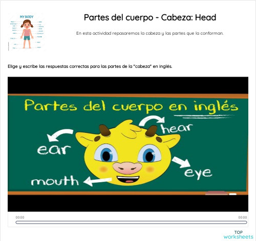 Partes del cuerpo - Cabeza: Head. Ficha interactiva | TopWorksheets