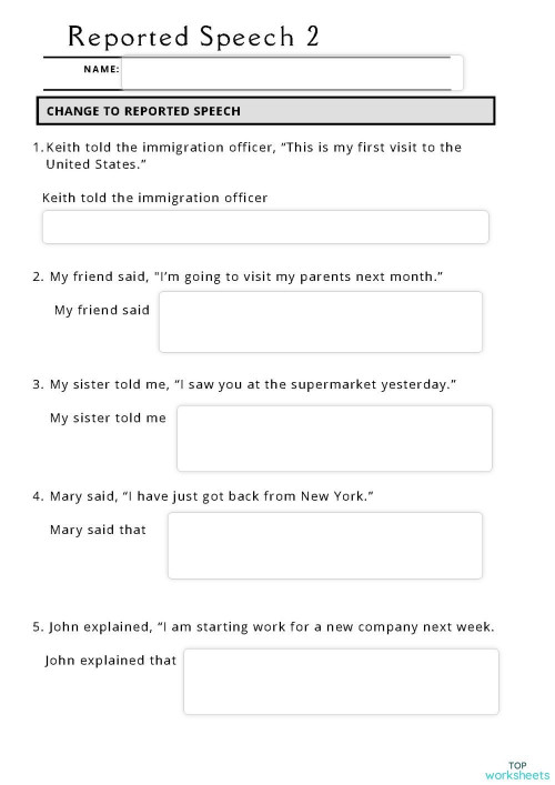 Reported speech 2. Interactive worksheet | TopWorksheets