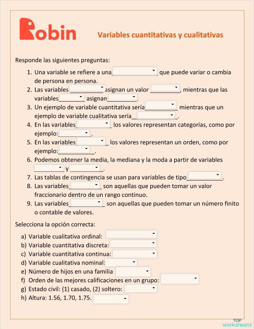 Variables cuantitativas y cualitativas. Ficha interactiva | TopWorksheets