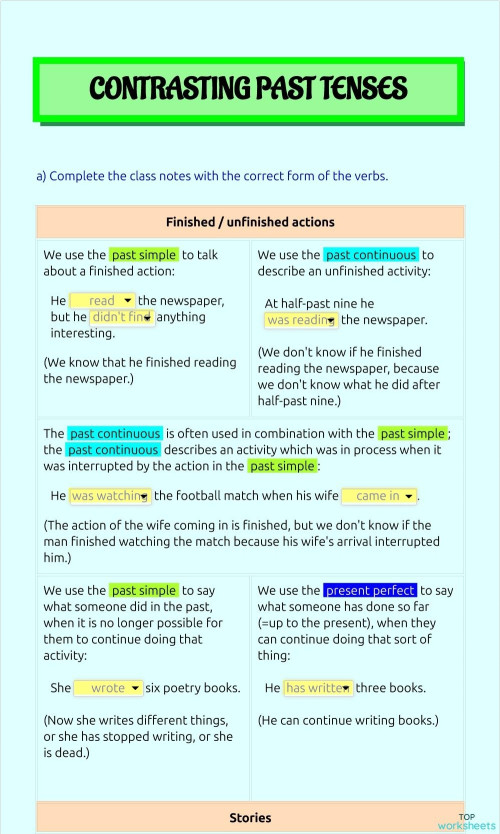 Contrasting past tenses. Interactive worksheet | TopWorksheets