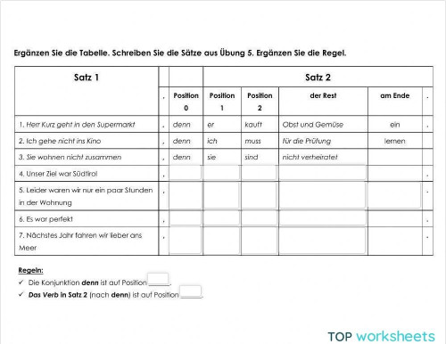 Sätze mit -denn-. Interaktives Arbeitsblatt | TopWorksheets
