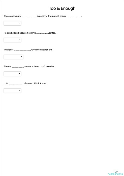 Too & Enough. Interactive worksheet | TopWorksheets
